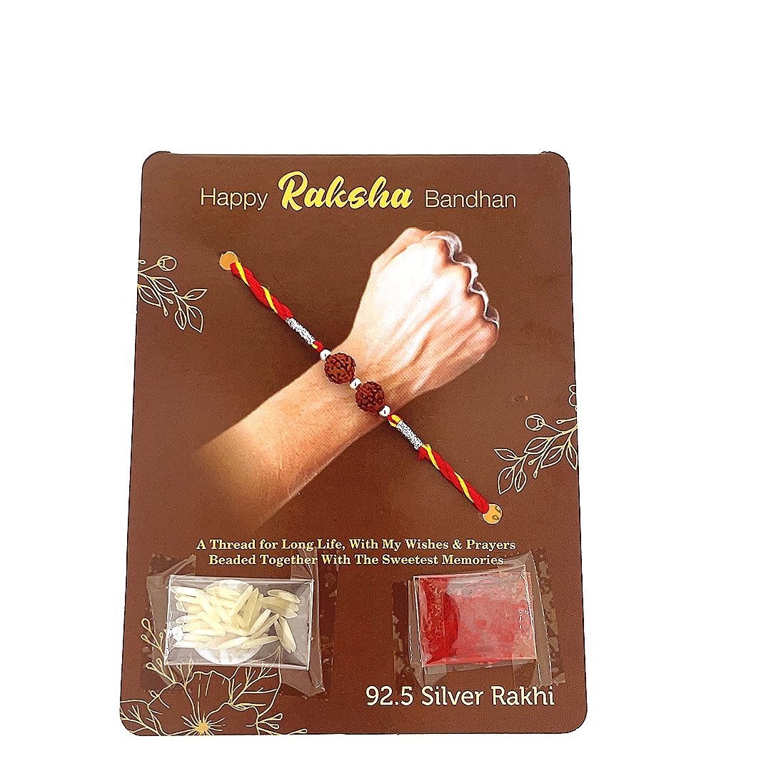 शुद्ध चाँदी + Rudraksha Rakhi 2.0 – Jethani Devrani Jewellers